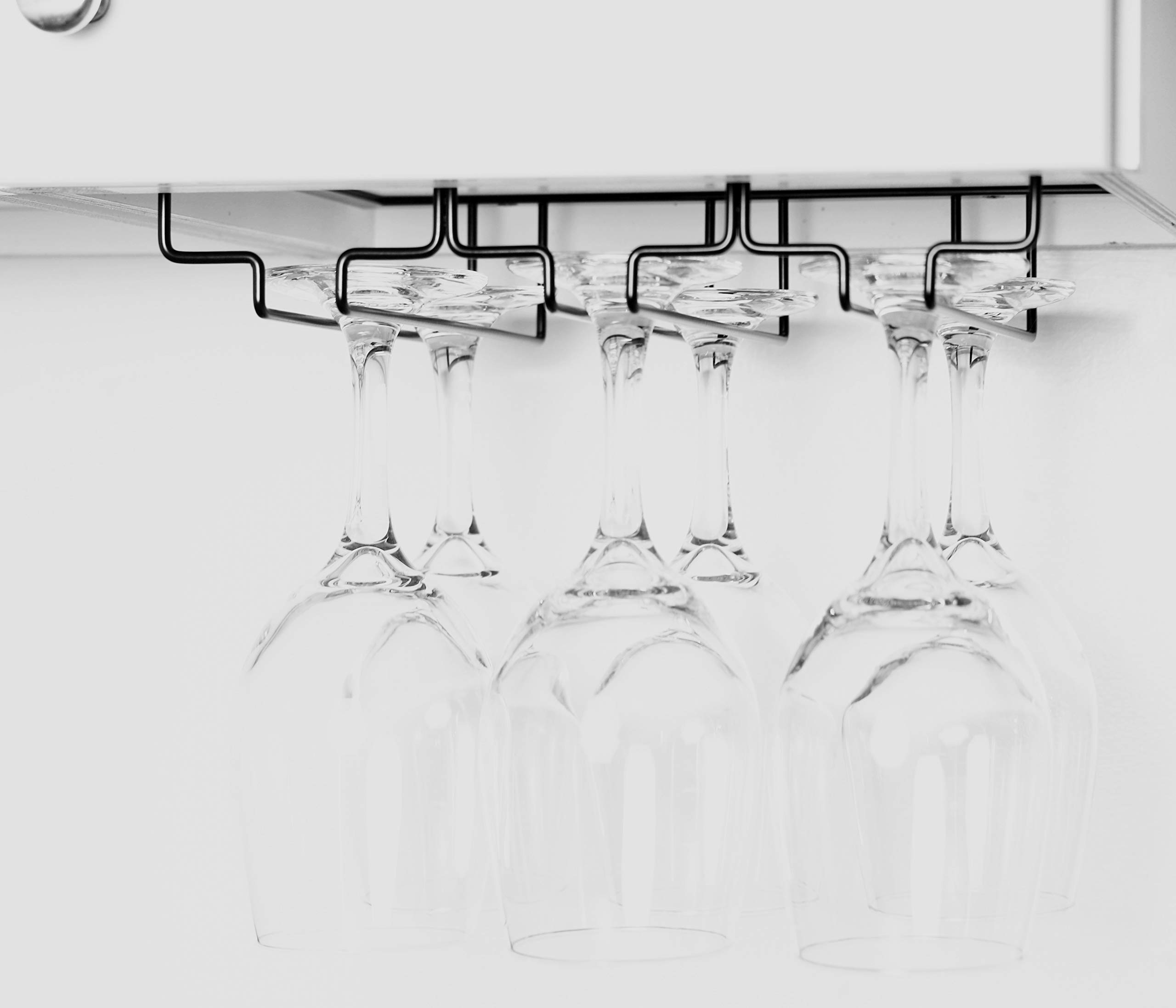 Wine Glass Rack - Under Cabinet Stemware Wine Glass Holder Durable Glasses Storage Hanger Metal Organizer for Bar Kitchen UPGRADED DESIGN Black (3 Rows)