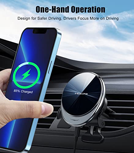 [2023 Upgraded] Magnetic Wireless Car Charger, MOKPR Air Vent Mag-Safe Car Charger Mount Compatible with iPhone 14/14 Plus/14 Pro/14 Pro Max and 13/12 Series, with 36W QC 3.0 Fast Car Charger