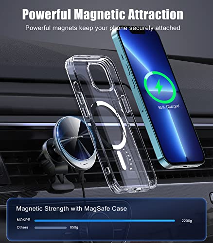 [2023 Upgraded] Magnetic Wireless Car Charger, MOKPR Air Vent Mag-Safe Car Charger Mount Compatible with iPhone 14/14 Plus/14 Pro/14 Pro Max and 13/12 Series, with 36W QC 3.0 Fast Car Charger