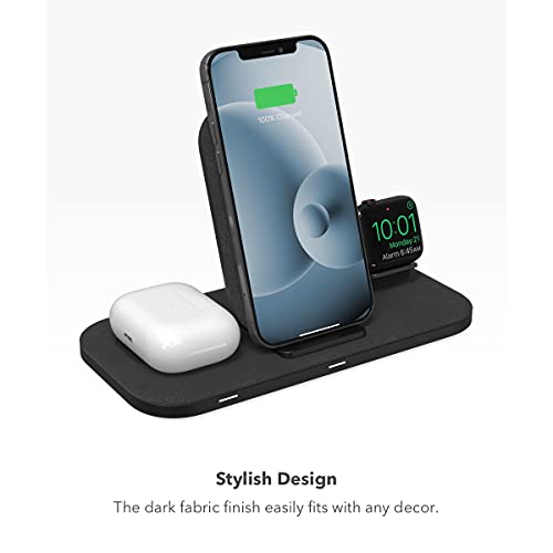 mophie 3-in-1 Wireless Charging Stand for Apple iPhone, AirPods/AirPods Pro & Watch, 7.5W Fast Charging, Stylish Gloss Finish, Portrait or Landscape Smartphone Charging Mode, Black