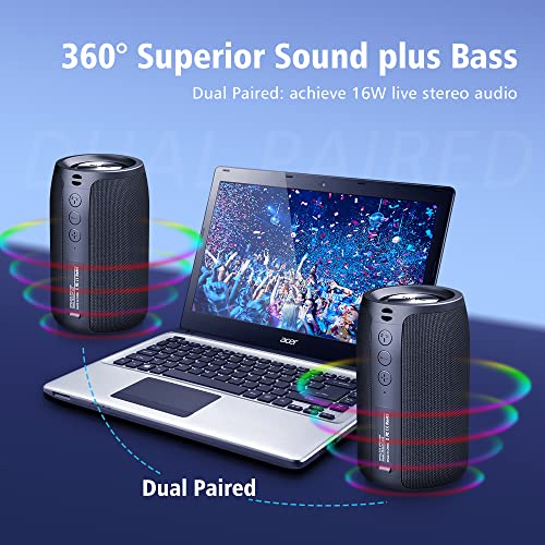 ZEALOT Portable Bluetooth Speakers, Waterproof Speaker IPX5, Mini Wireless Speaker, S32 Upto 12H Playtime, Stereo Pairing, MIC/TF Card/USB/AUX for Home/Outdoor Competible for iOS Andriod Black