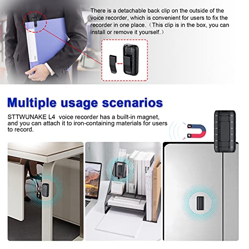 128GB Magnetic Voice Activated Recorder,2000 Hours Recording Capacity,Continuous Recording for 12 Days,Digital Audio Recorder, Small Recording Devices,STTWUNAKE
