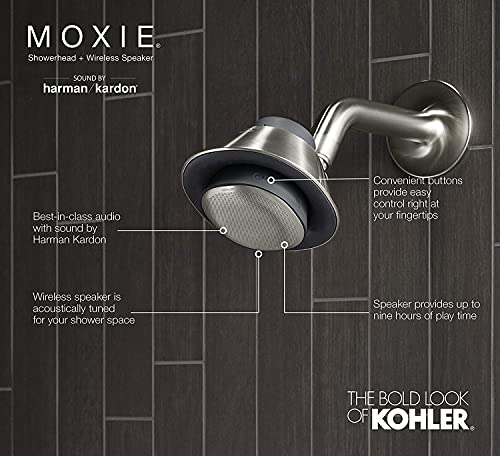 KOHLER Moxie Bluetooth Showerhead, Shower Speaker, Waterproof Speaker, Shower Radio, Rechargeable Speaker, Portable Speaker, 2.5 GPM, K-28238-NKE-CP, Polished Chrome