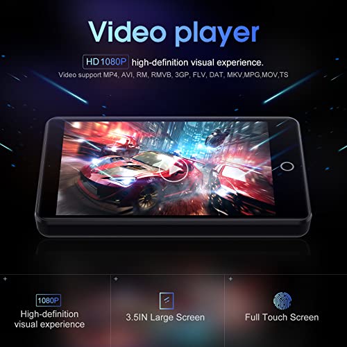 Mp3 Player with Bluetooth and WiFi, Oilsky 3.5IN 1080P Full Touch Screen MP4 with Speaker, Portable Digital HiFi Sound Audio Player with FM Radio, Recording, E-Book, Browser, Max Support 512GB TF Card