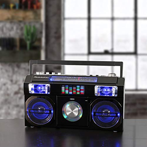Studebaker SB2145B 80's Retro Street Bluetooth Boombox with FM Radio, CD Player, LED EQ, 10 Watts RMS Power and AC/DC
