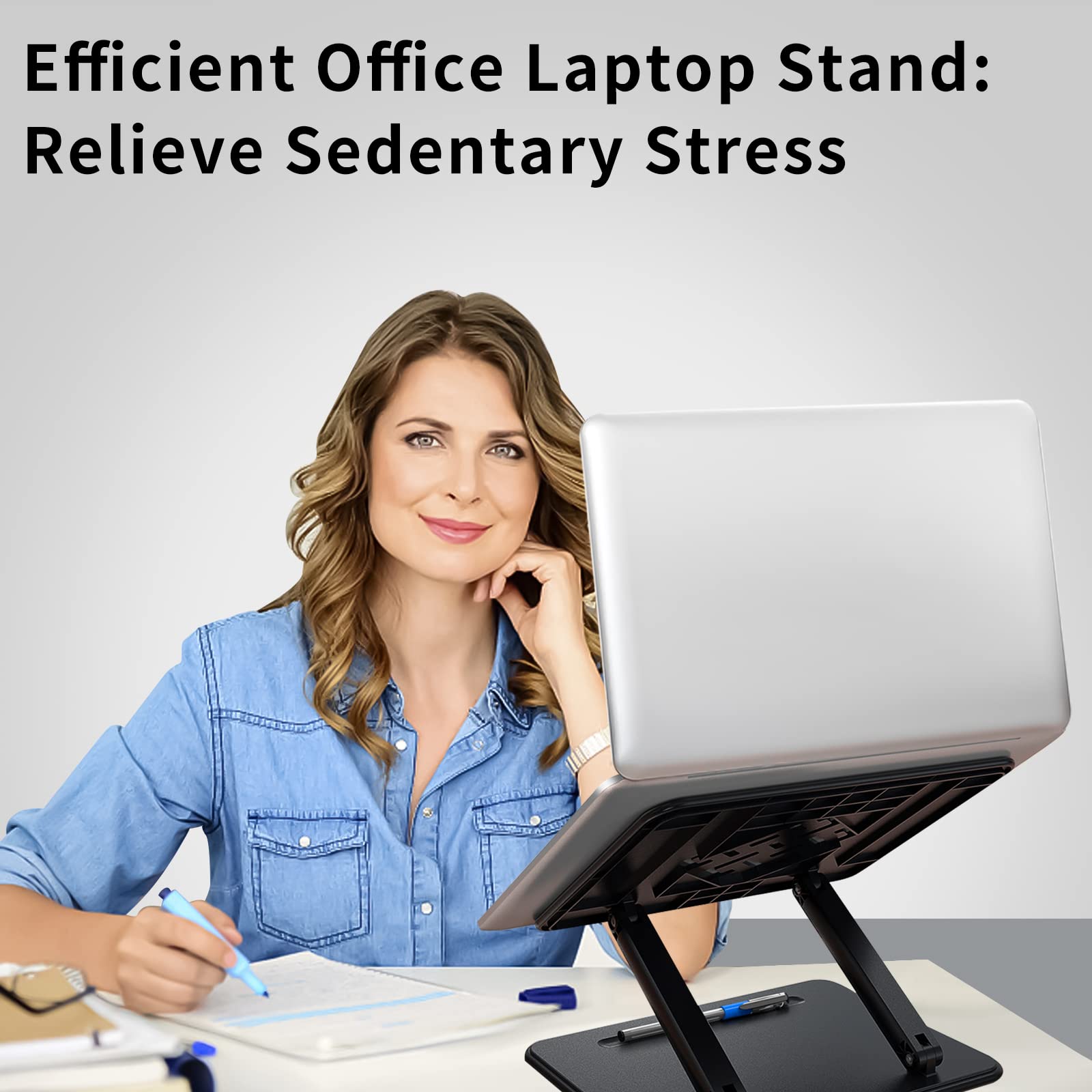 Laptop Stand , Ergonomic Laptop Stand for Desk Adjustable Height, Portable Laptop Riser Holds Up Compatible with MacBook More Laptops 10- 15.6 inches - Black