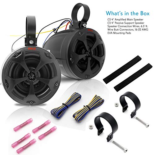Pyle 4” Waterproof Off-Road Bluetooth Speakers -800W Power w/ Amplified Speaker System for ATV/UTV,Aux (3.5mm) Input Jack,Marine Grade Weatherproof,Great for Use w/all 12V Vehicles- PLUTV43BTA ,Black