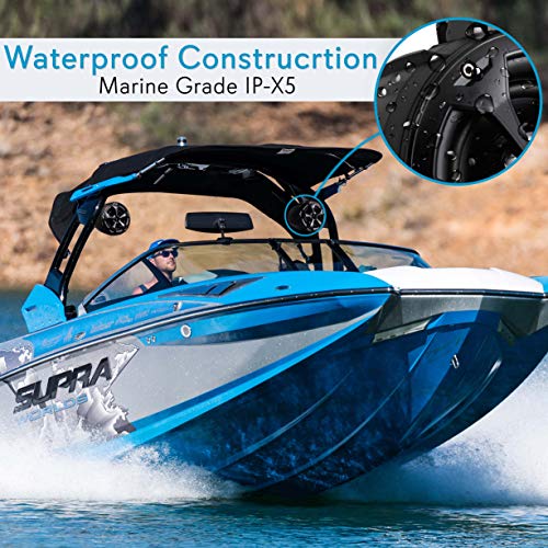 Pyle 4” Waterproof Off-Road Bluetooth Speakers -800W Power w/ Amplified Speaker System for ATV/UTV,Aux (3.5mm) Input Jack,Marine Grade Weatherproof,Great for Use w/all 12V Vehicles- PLUTV43BTA ,Black