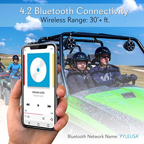 Pyle 4” Waterproof Off-Road Bluetooth Speakers -800W Power w/ Amplified Speaker System for ATV/UTV,Aux (3.5mm) Input Jack,Marine Grade Weatherproof,Great for Use w/all 12V Vehicles- PLUTV43BTA ,Black
