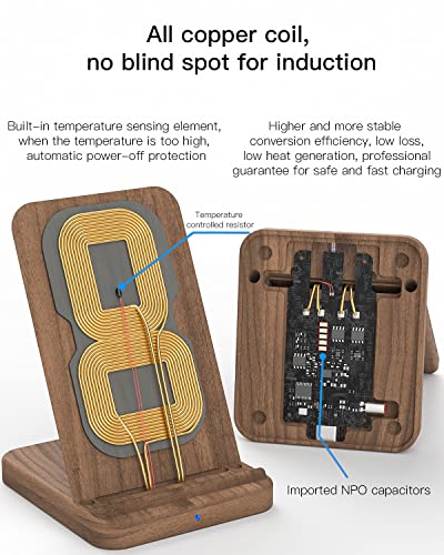GAMDER Walnut Wood Wireless Charger,15W Max Double Coil Fast Wireless Charging Stand Compatible with iPhone 13/13 Pro Max/12/11/XR/X/8,AirPods Pro,Samsung S22/S21/Note 20 Ultra(No Adapter) (Brown)