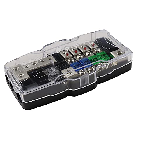 ZOOKOTO 0/4GA 4 Way Multi-Functional LED Car Audio Stereo ANL Fuse Holder with Ground Mini ANL Fuse Box Distribution Block 30A 60A 80A Fuses Grounding Block