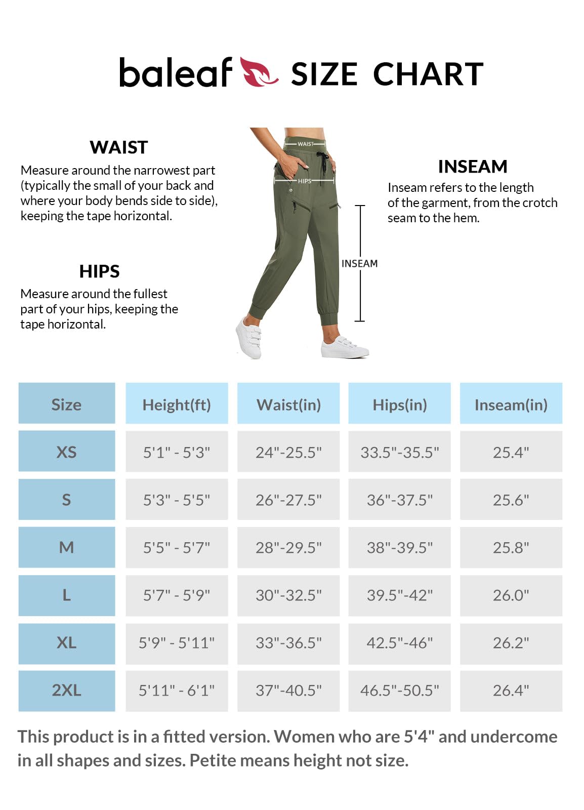 BALEAF Women's Joggers Lightweight Hiking Pants High Waist 5 Zipper Pockets Quick Dry Travel Athletic UPF50+ Rifle Green S