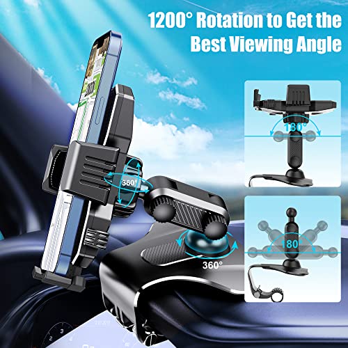 KSYER Phone Mount for Car Dashboard & Air Vent, 1200 Degree Rotation Cell Phone Holder Car [Multi-Angles], Car Phone Holder Mount for iPhone Samsung All Smartphone (Black)