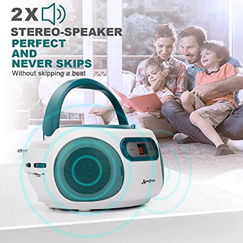 Byron Statics Portable CD Boombox with AM/FM Radio, Top Loading CD, 1W RMS x 2 Stereo Speaker, Aux-in Jack, LCD Display, AC110-120V Operated (KBB-250)