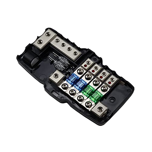 ZOOKOTO 0/4GA 4 Way Multi-Functional LED Car Audio Stereo ANL Fuse Holder with Ground Mini ANL Fuse Box Distribution Block 30A 60A 80A Fuses Grounding Block