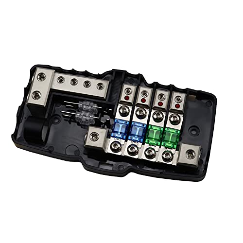 ZOOKOTO 0/4GA 4 Way Multi-Functional LED Car Audio Stereo ANL Fuse Holder with Ground Mini ANL Fuse Box Distribution Block 30A 60A 80A Fuses Grounding Block