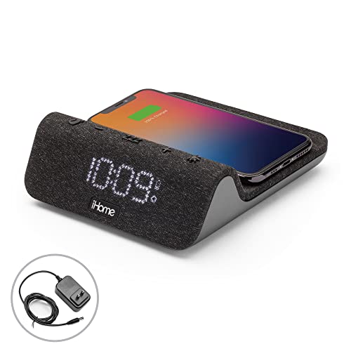 iHome Wireless Charger with Alarm Clock and Night Light, Digital Clock with iPhone Fast Charger, Samsung Fast Charger, and USB Charger for Apple and Samsung Devices