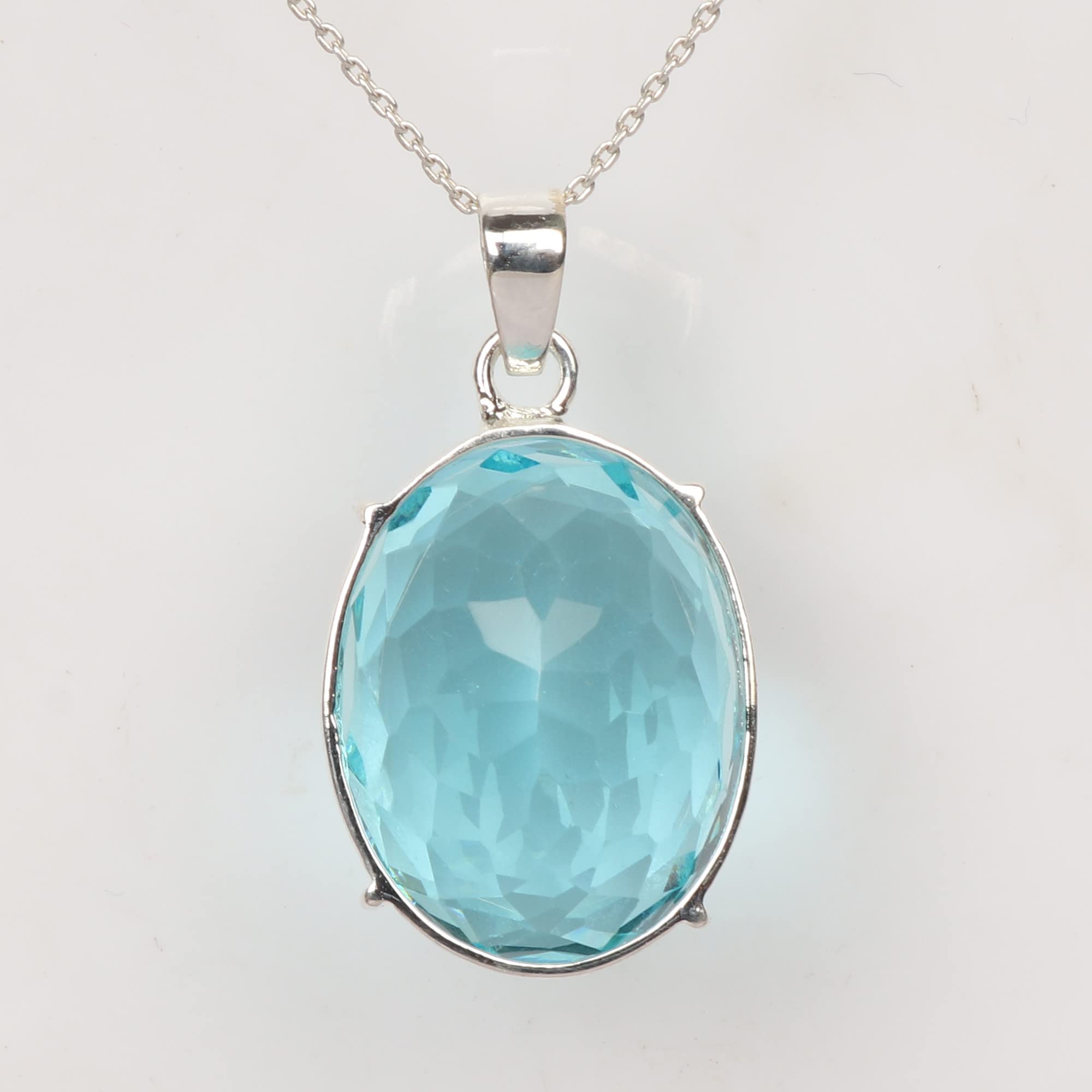 GEMHUB 44.00 Carat Stunning Swiss Blue Topaz Oval Cut Gemstone Pendant Without Chain, Handmade 925 Sterling Silver