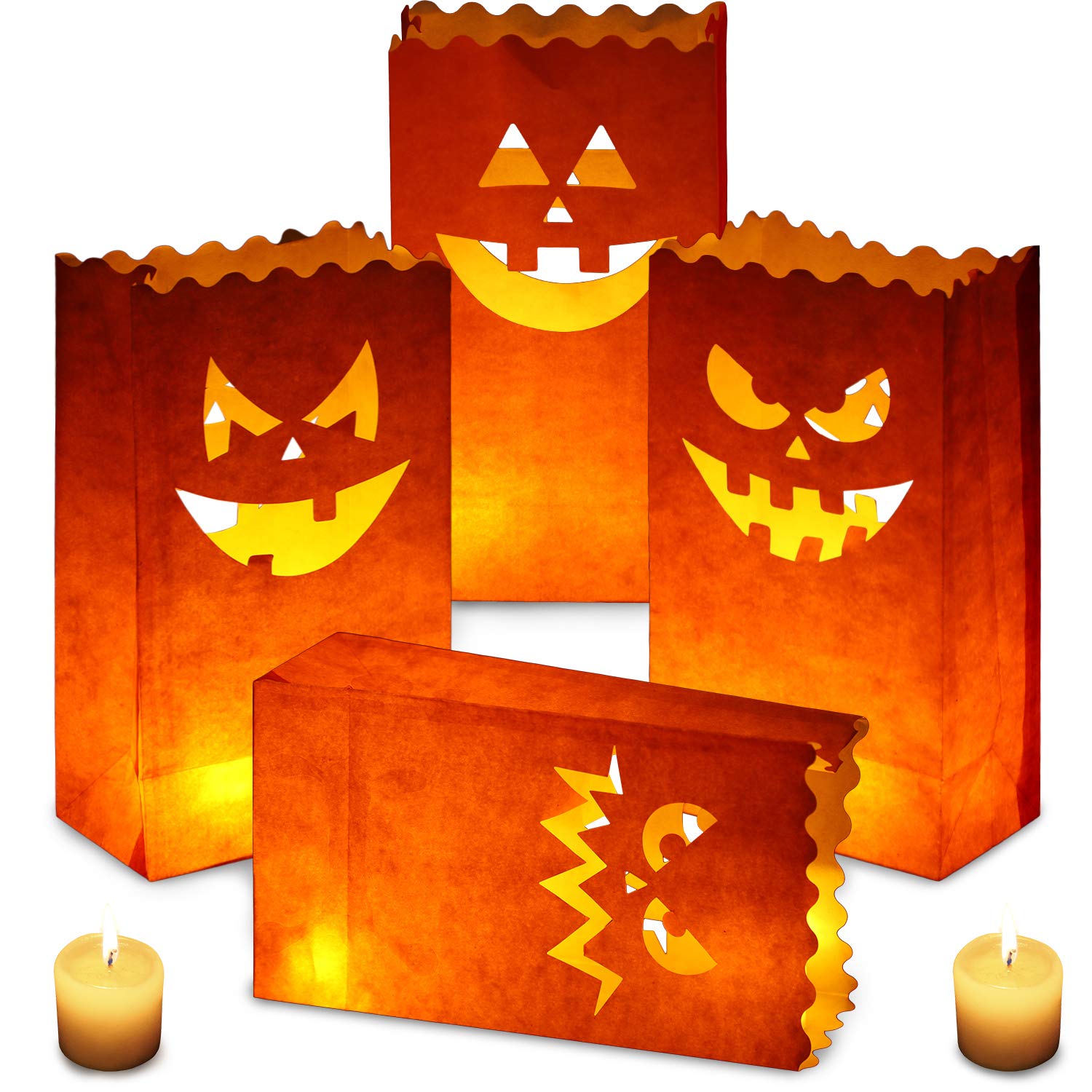 20 Pieces Halloween Pumpkin Bags Candle Luminary Bags Paper Lantern Bags for Halloween Wedding Party Decoration