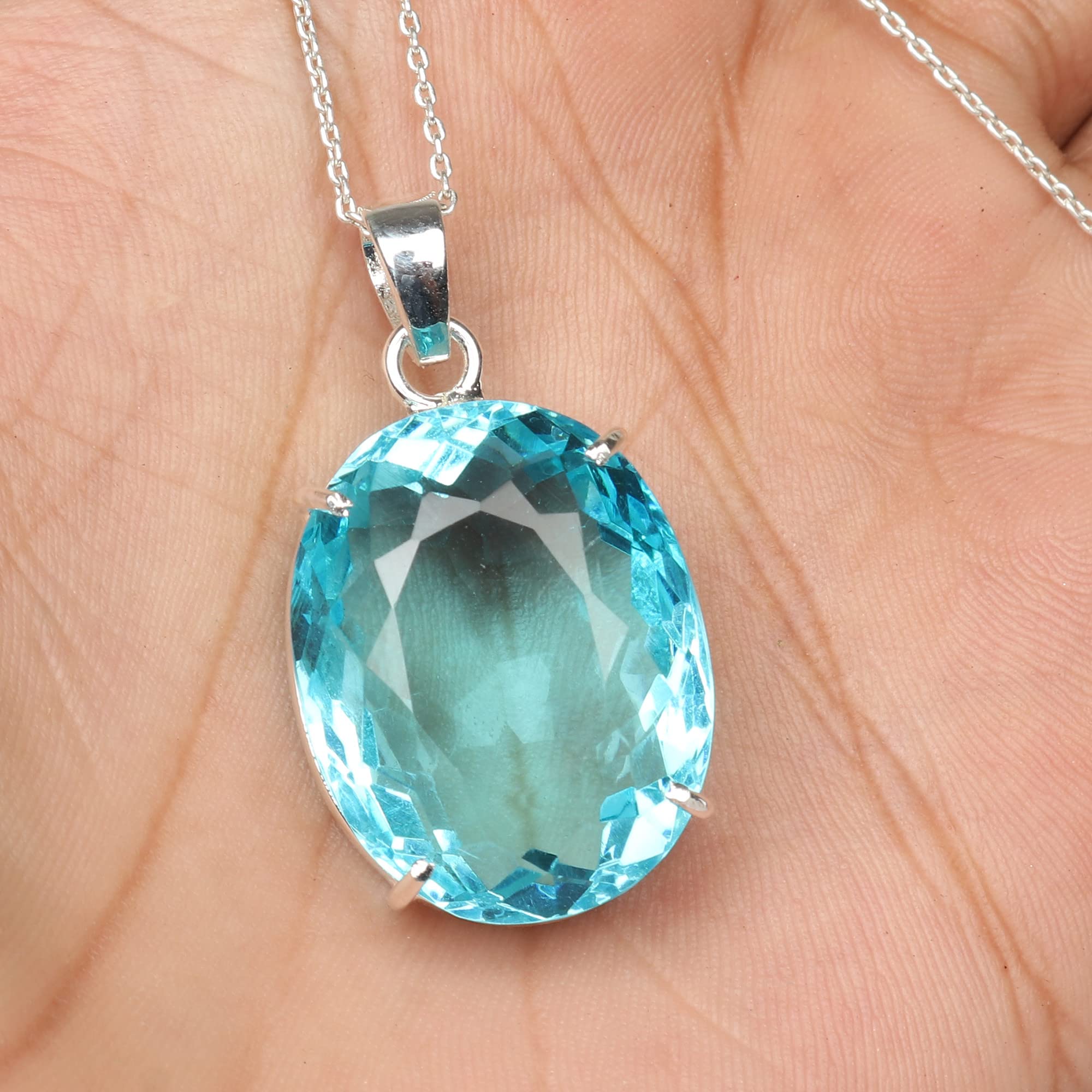 GEMHUB 44.00 Carat Stunning Swiss Blue Topaz Oval Cut Gemstone Pendant Without Chain, Handmade 925 Sterling Silver