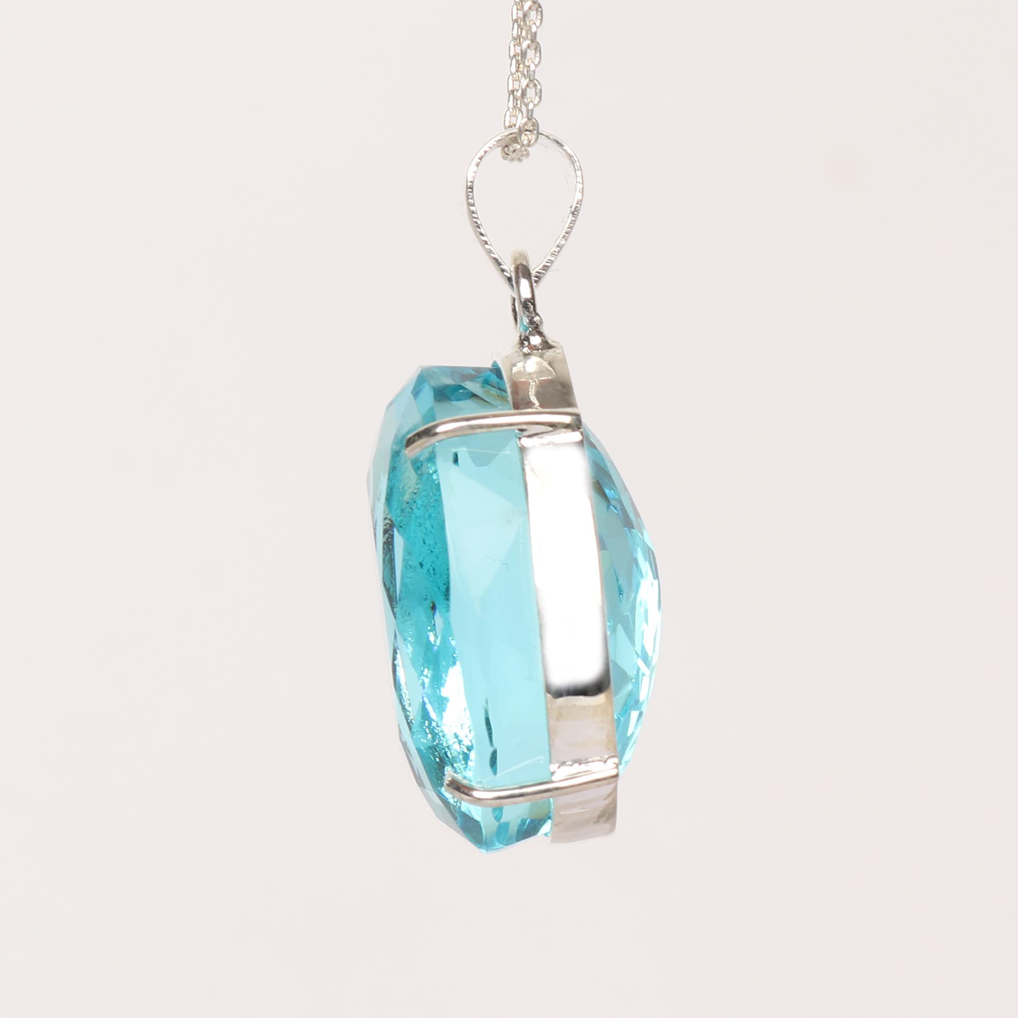 GEMHUB 44.00 Carat Stunning Swiss Blue Topaz Oval Cut Gemstone Pendant Without Chain, Handmade 925 Sterling Silver