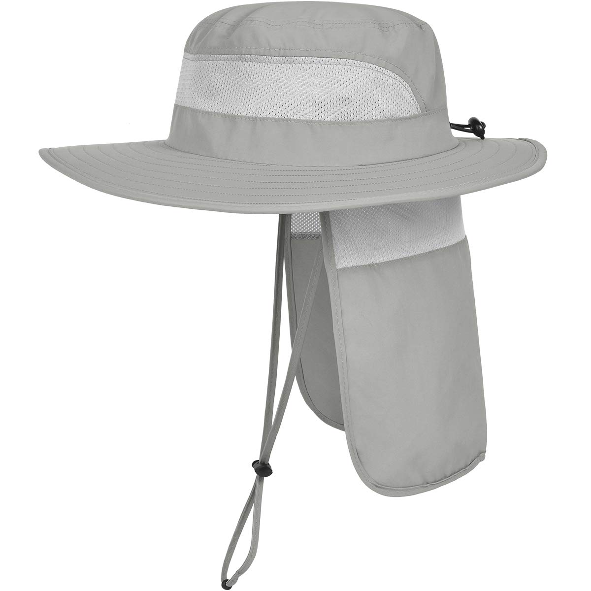 LCZTN Mens UPF 50+ Sun Protection Safari Cap Wide Brim Fishing Hiking Hat with Neck Flap for Garden Work (2 Pack-Light Grey&Light Grey)