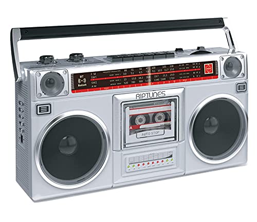 Riptunes Boombox Radio Cassette Player Recorder, AM/FM -SW1/SW2 Radio, Wireless Streaming, USB/Micro SD Slots, Aux in, Headphone Jack, Convert Cassettes to USB/SD, Classic 80s Style Retro, Black
