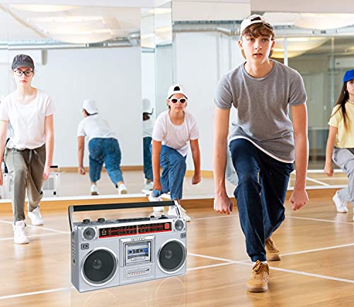 Riptunes Boombox Radio Cassette Player Recorder, AM/FM -SW1/SW2 Radio, Wireless Streaming, USB/Micro SD Slots, Aux in, Headphone Jack, Convert Cassettes to USB/SD, Classic 80s Style Retro, Black