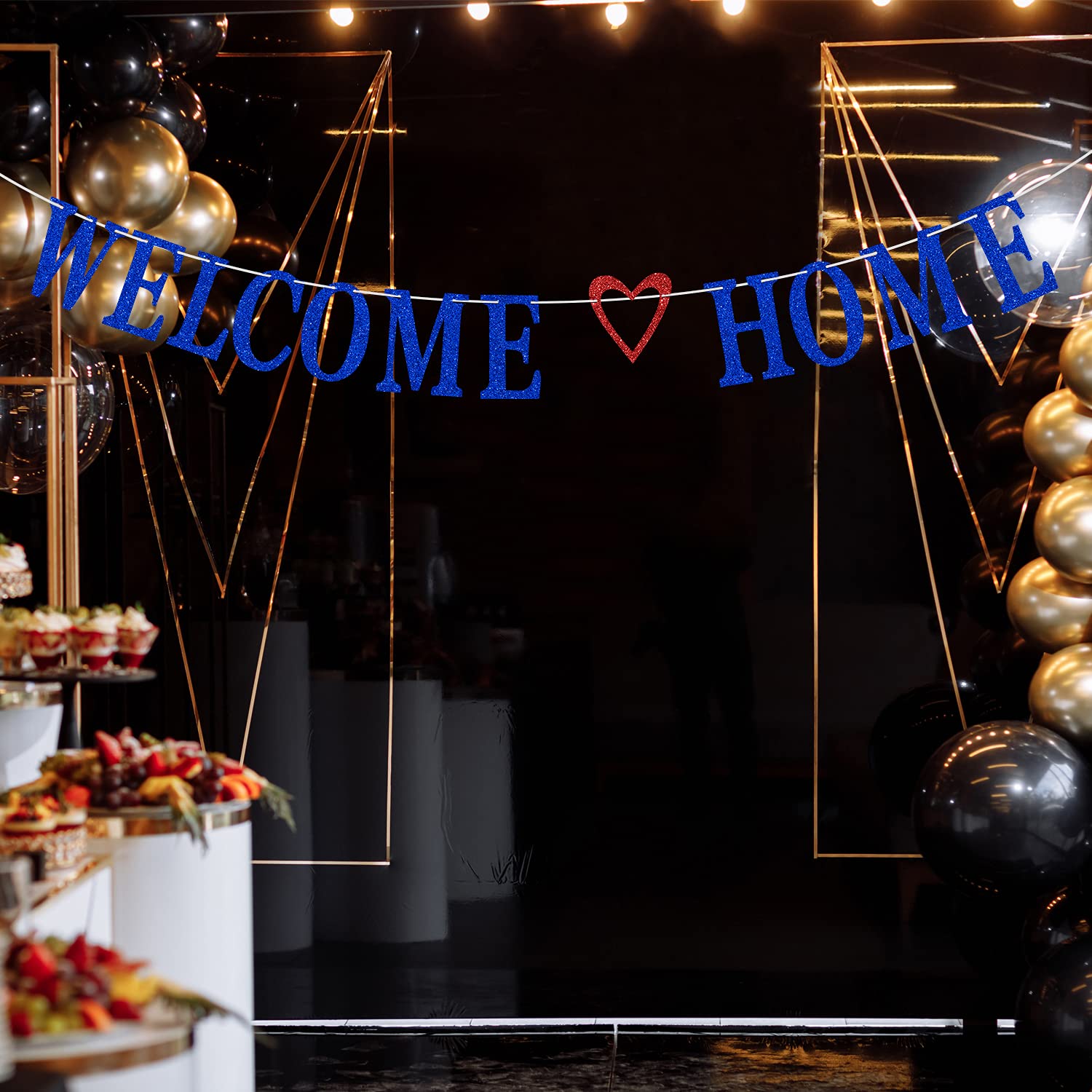 Welcome Home Banner, Housewarming Decorations , Home Sweet Home, Welcome Back, Retirement Family Party Decoration Supplies Blue Red Glitter