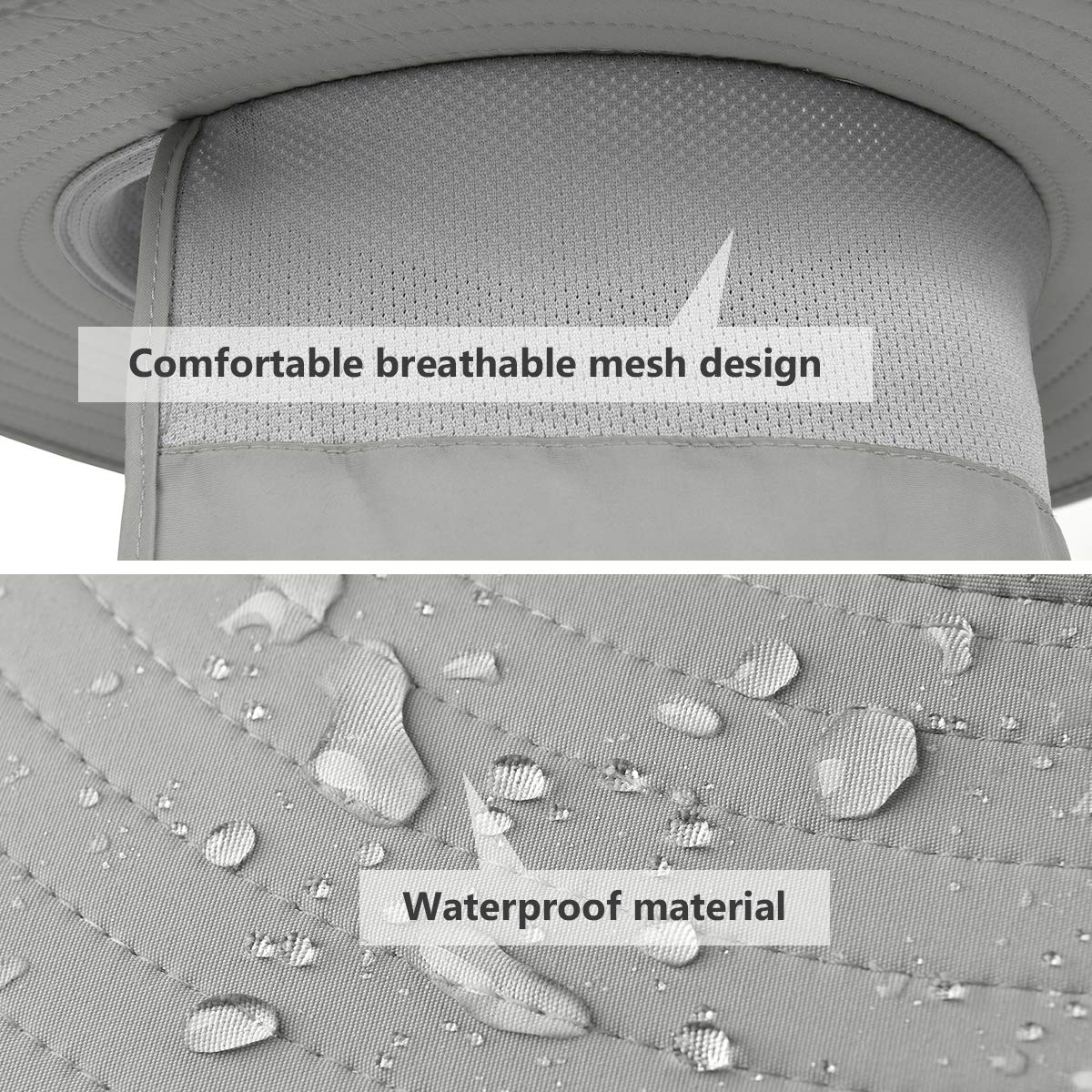 LCZTN Mens UPF 50+ Sun Protection Safari Cap Wide Brim Fishing Hiking Hat with Neck Flap for Garden Work (2 Pack-Light Grey&Light Grey)