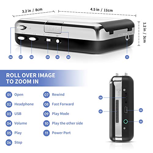 Reshow Cassette Player β Portable Tape Player Captures MP3 Audio Music via USB β Compatible with Laptops and Personal Computers β Convert Walkman Tape Cassettes to iPod Format (Silver)