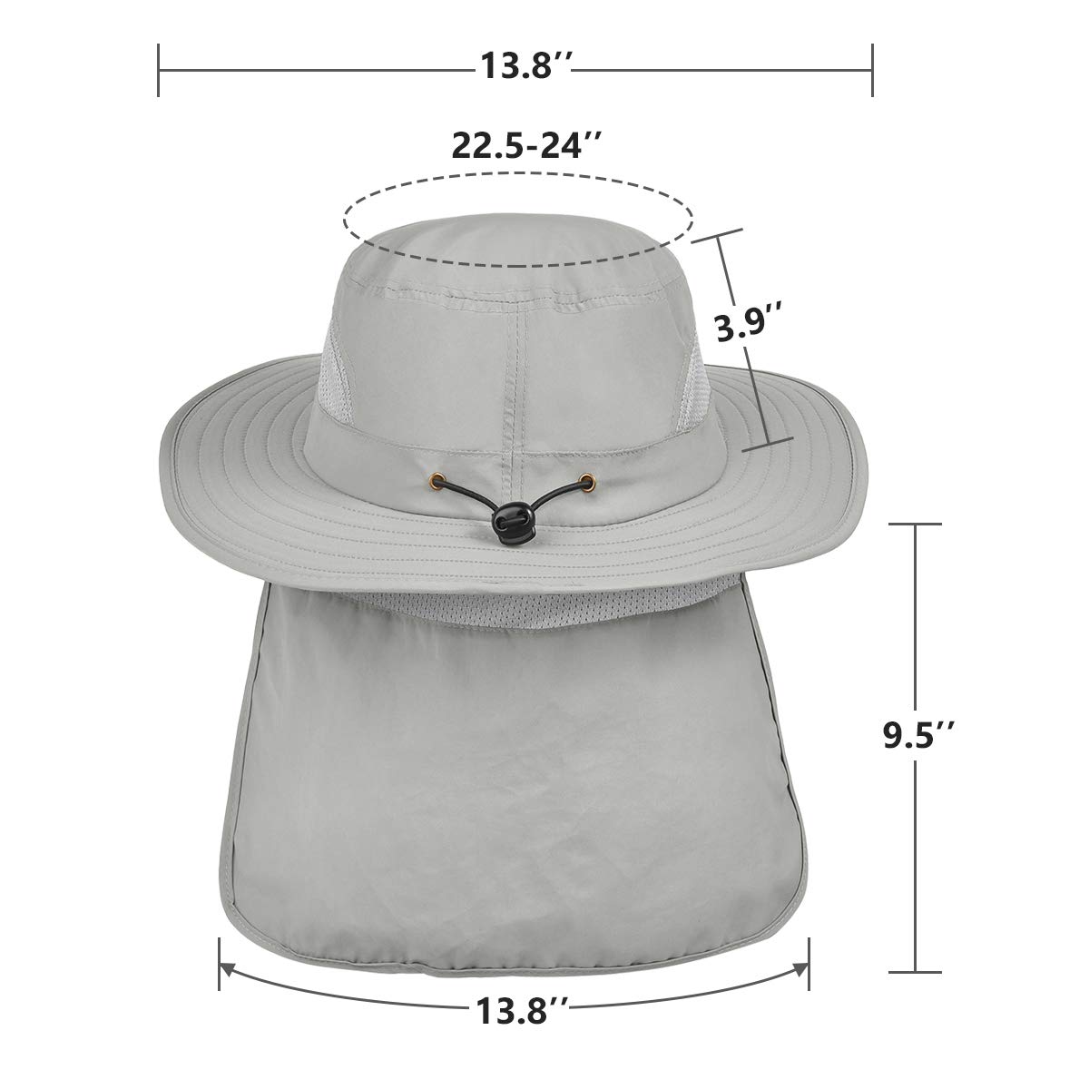 LCZTN Mens UPF 50+ Sun Protection Safari Cap Wide Brim Fishing Hiking Hat with Neck Flap for Garden Work (2 Pack-Light Grey&Light Grey)