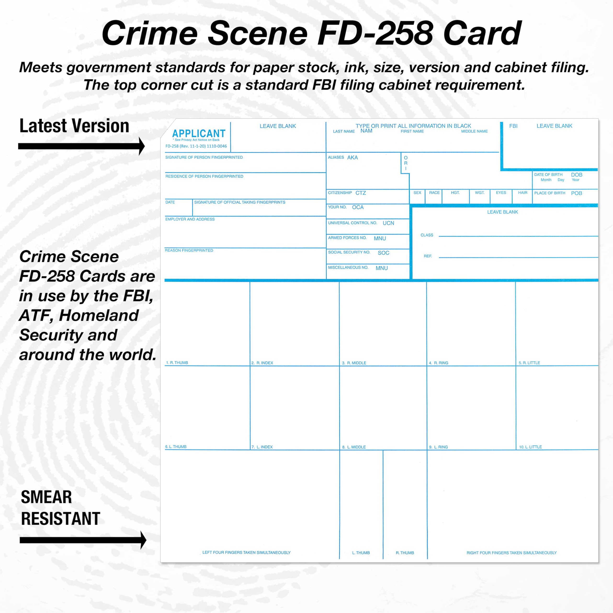 Fingerprint Cards, Applicant FD-258, 50 pack