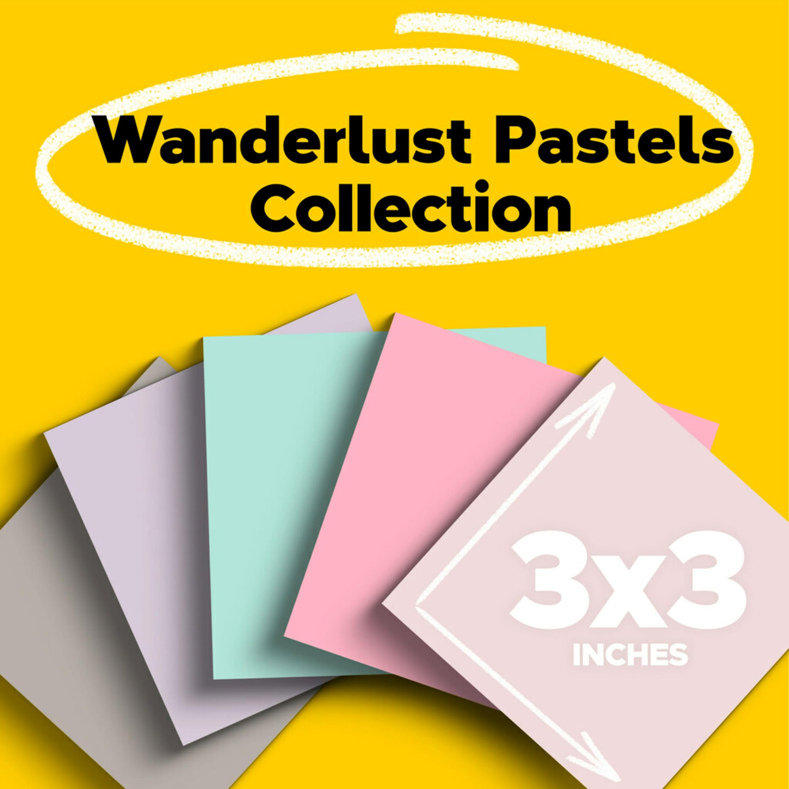 Post-it Super Sticky Recycled Notes, 3 x 3 in, 5 Pads, 2x the Sticking Power, Wanderlust Collection, Pastel Colors, 30% Recycled Paper (654-5SSNRP)