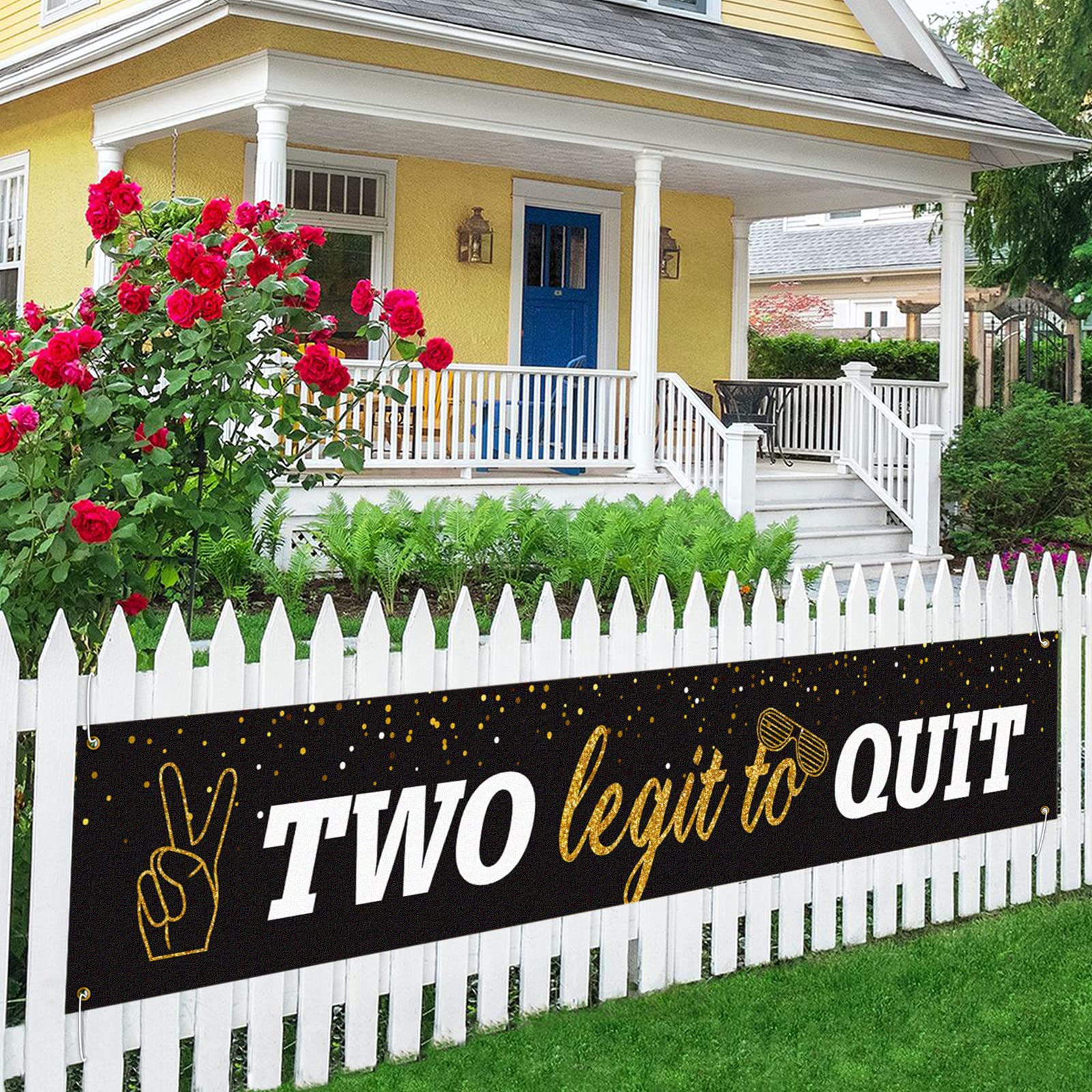 Large Two Legit To Quit Banner Backdrop,Happy 2 Years Old Birthday Banner Background Photo Booth, Decorations Supplies For Baby Birthday Party Decor Lawn Sign Yard Sign 9.8x1.6 Feet