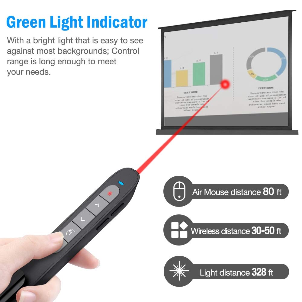 DinoFire Wireless Presenter Remote with Air Mouse, RF 2.4GZ USB Rechargeable Presentation Clicker and Pointer Powerpoint PPT Slide Clicker for Laptop/Computer/MAC