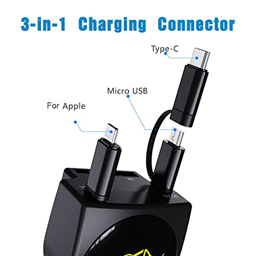 Retractable Car Charger, Fast Charge 3.1A 47W, Retractable Cables (3Ft) and 2 USB Ports Car Charger Adapter, Compatible with iPhone & Android Cell Phones,Car Accessories Interior