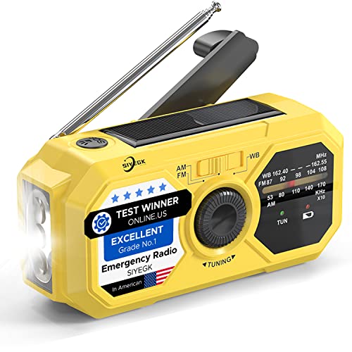 Emergency Weather Radio with Hand Crank Solar Cell Phone Charger, Portable 3500mAh Power Bank NOAA/AM/FM Radio,Battery Power Weather Alert Radios with Flashlights for Emergencies Radio Survial