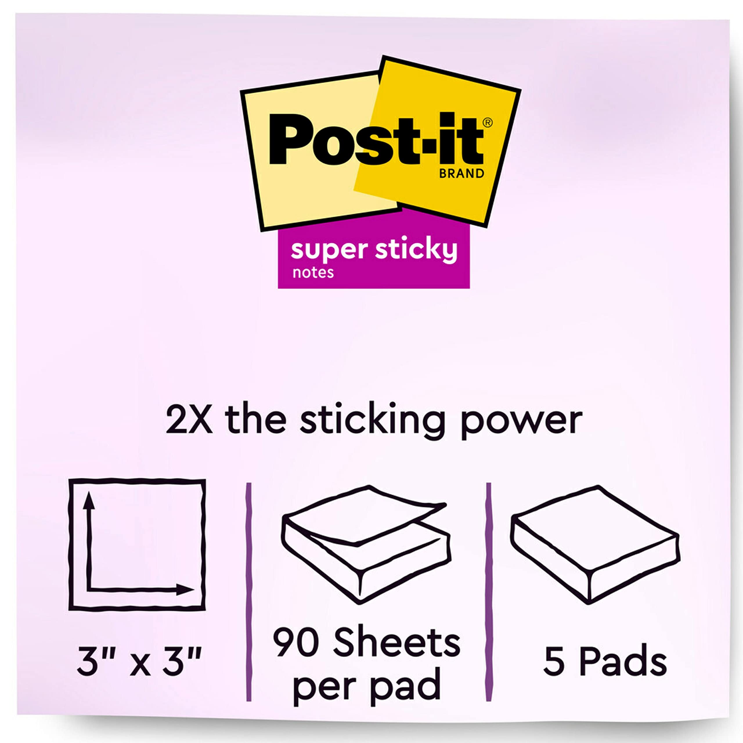 Post-it Super Sticky Recycled Notes, 3 x 3 in, 5 Pads, 2x the Sticking Power, Wanderlust Collection, Pastel Colors, 30% Recycled Paper (654-5SSNRP)