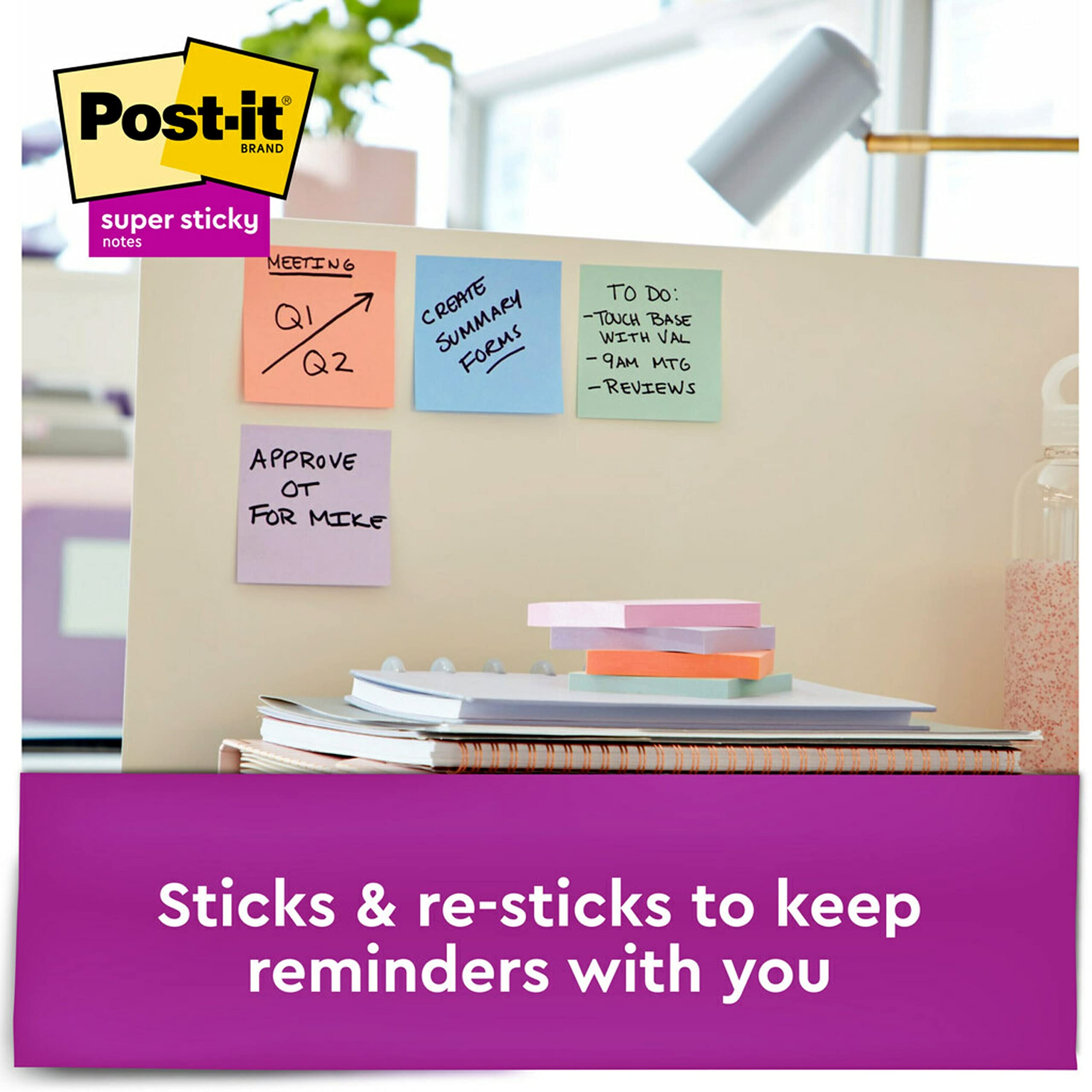 Post-it Super Sticky Recycled Notes, 3 x 3 in, 5 Pads, 2x the Sticking Power, Wanderlust Collection, Pastel Colors, 30% Recycled Paper (654-5SSNRP)