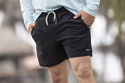 HUK Men's Standard Volley 5.5" Elastic Waist Quick-Dry Swim Shorts, Black, Medium
