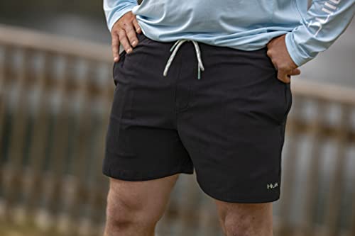 HUK Men's Standard Volley 5.5" Elastic Waist Quick-Dry Swim Shorts, Black, Medium