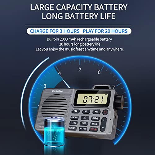 Portable AM/FM Radio, Small Pocket Radio with Bluetooth, Bass Speaker, Support Micro SD Card and Record, Long Battery Life, Alarm and Sleep Function