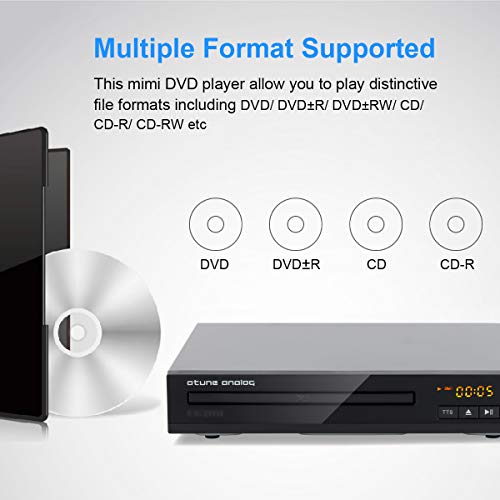 atune analog DVD Player HDMI CD Player with HD 1080p, All-Region Free, USB Input, Remote Control Multi-Angle Viewing AC/DC Adaptor Power Supply, Black