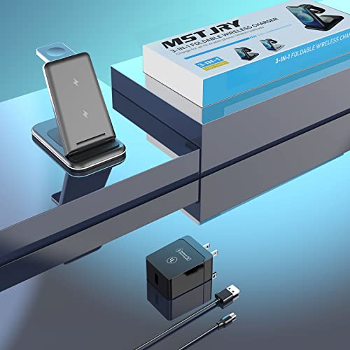 Wireless Charging Station, MSTJRY 3 in 1 Wireless Charger Stand Portable Designed for Apple Products Multiple Devices iPhone iWatch S7 SE S6 S5 S4 S3 S2 Airpods UL Certified Power Adapter Included