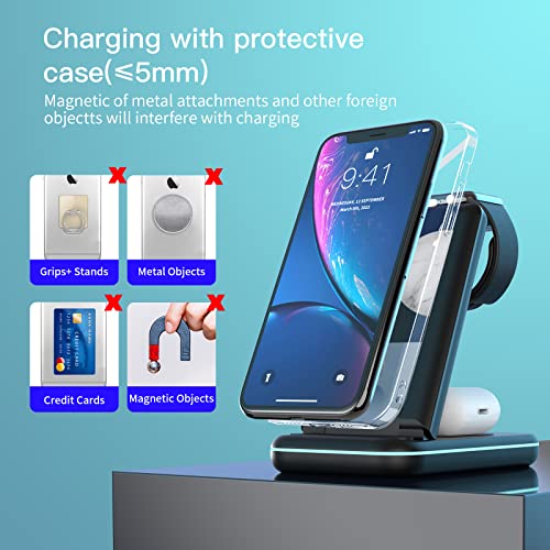 Wireless Charging Station, MSTJRY 3 in 1 Wireless Charger Stand Portable Designed for Apple Products Multiple Devices iPhone iWatch S7 SE S6 S5 S4 S3 S2 Airpods UL Certified Power Adapter Included