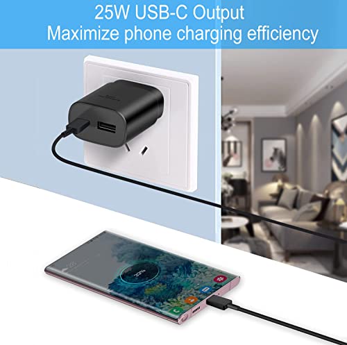 USB C Fast Charger, 25W Samsung Charger Fast Charging, Dual Port C Charger with 6FT Cable for Samsung Galaxy S23,S22, S22 Plus, S20/S21 Ultra Plus, Note 20/ Note 10 Plus,PPS Charger and Charger Cord