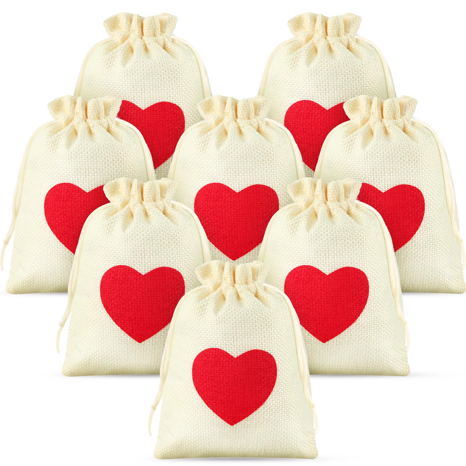 40 Pcs Valentine's Gift Bag Heart Burlap Bags 4 x 6 Inch Valentine's Day Burlap Drawstring Bag Candy Pouches Wedding Favors Small Jewelry Bags for Wedding Birthday Baby Shower Valentine's Day