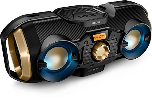 Phillips Bluetooth Boombox Speaker Rugged, Portable, Wireless Radio, USB, AUX, and CD Music Player - 50 Watt, Dynamic Bass, Digital Display, Light Up Speaker - Model PX840T