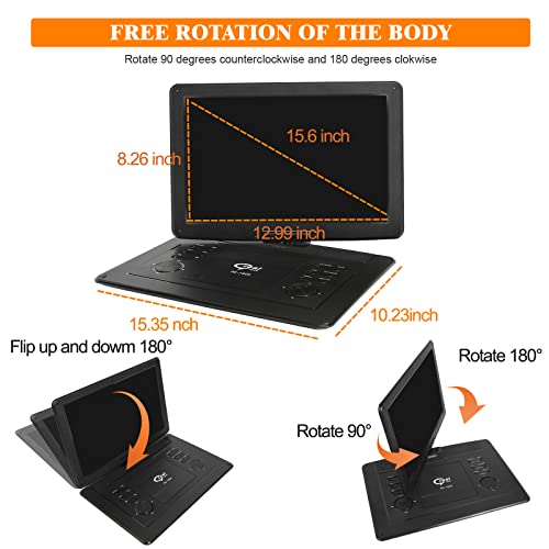 17.9" Portable DVD Player with 15.6" Large HD Screen,Support AV-in/Out and Multiple Disc Formats ,High Volume Speaker,with Extra Carrying Bag,Black……